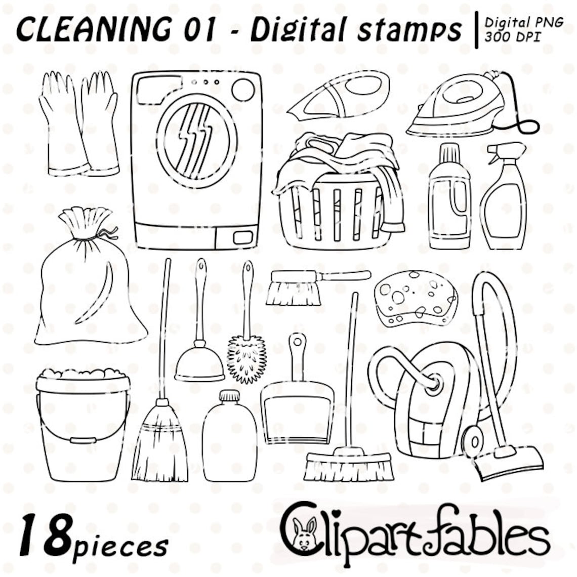 CLEANING Outlines, INSTANT Download, Digital Stamps, Spring Cleaning ...