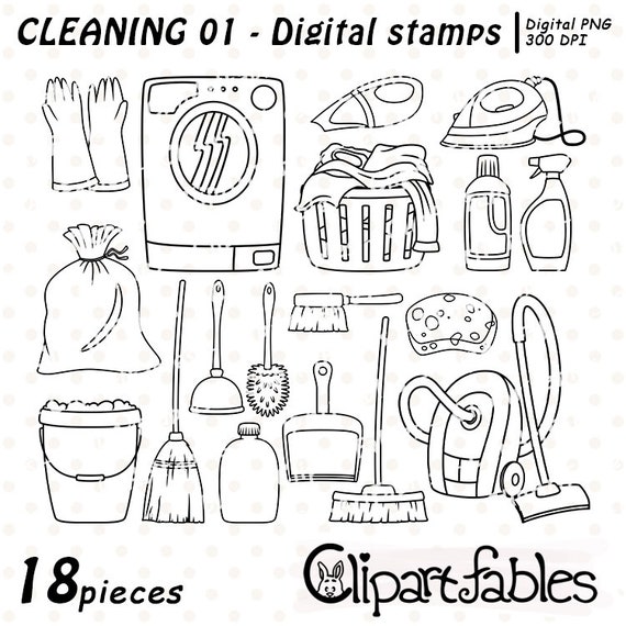 CLEANING Outlines INSTANT Download Digital Stamps Spring - Etsy