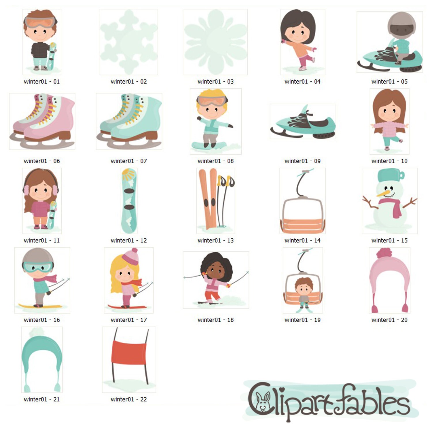 Cute WINTER SPORT Clip Art Set, Snowboard, Ski, Skate Clipart Boys and ...