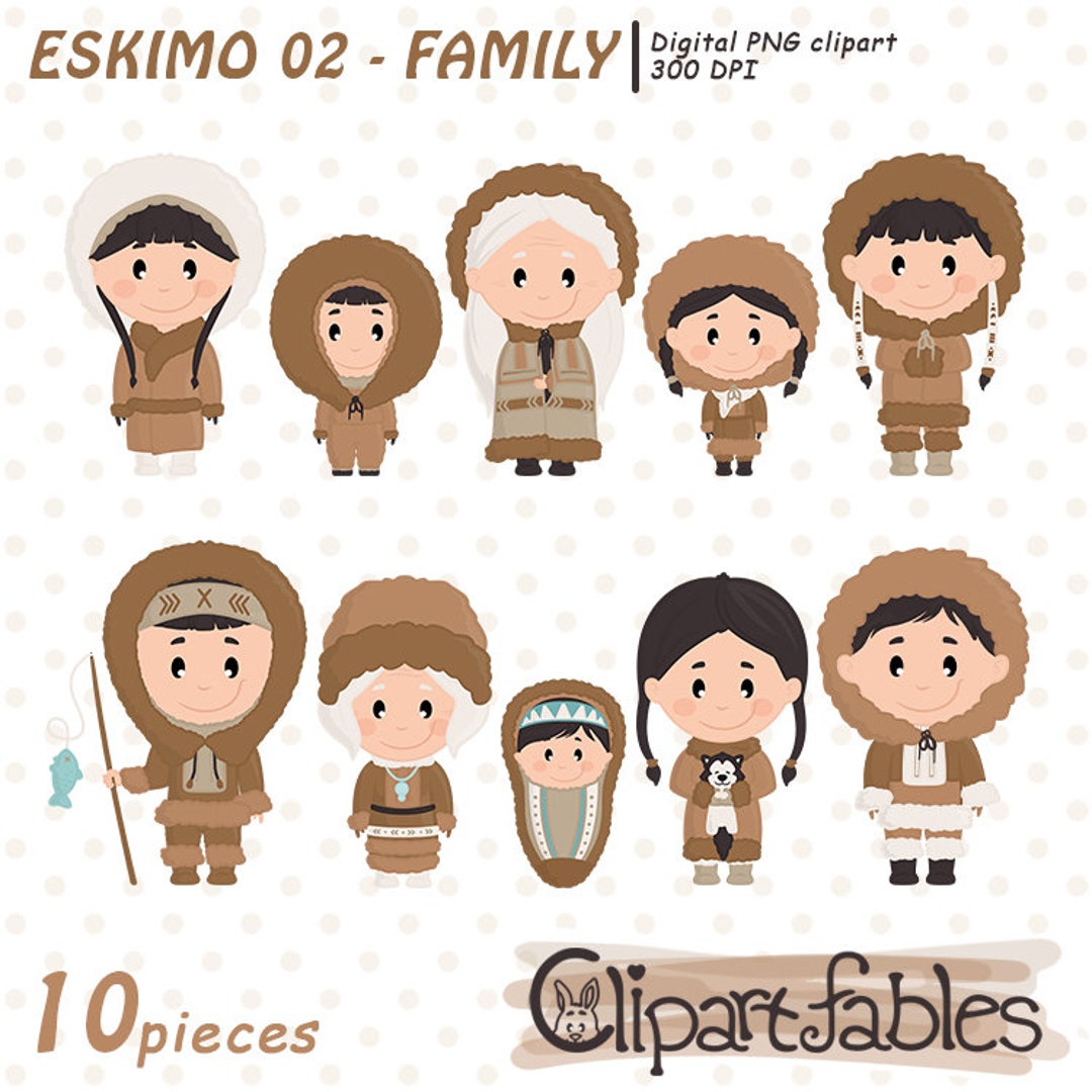 Cute ESKIMO FAMILY Clipart, Arctic, Eskimo Brothers Sisters INSTANT ...