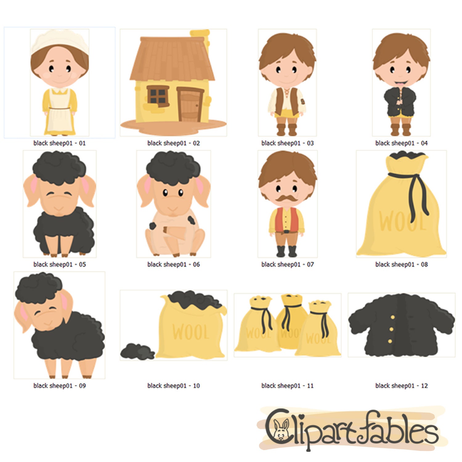 BLACK SHEEP Clipart, Fairy Tale Story, 3 Bags Full, Cute Baa Baa Black ...