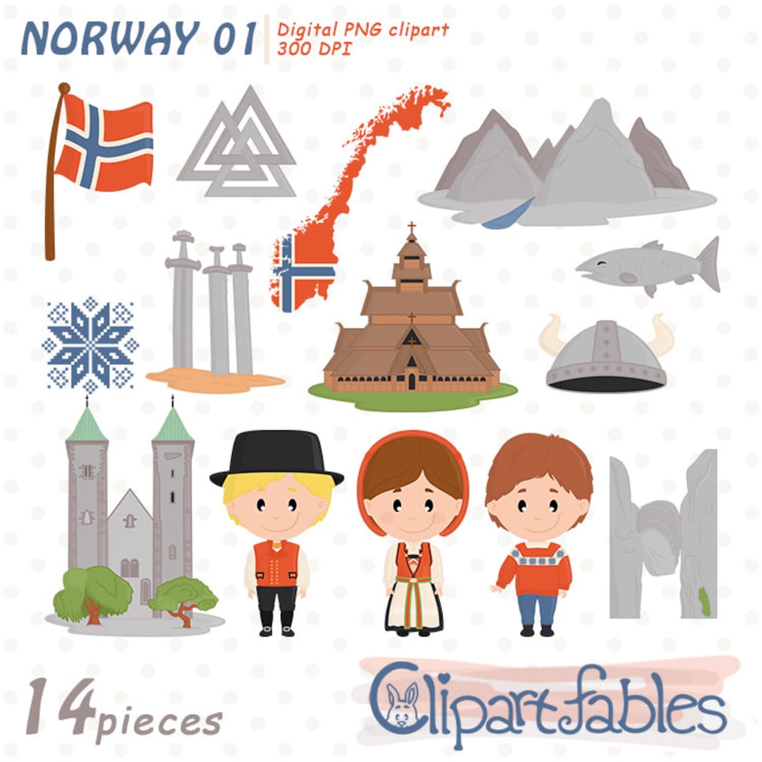 NORWAY Clipart, Scandinavian Folk, Viking Symbols,travel Art, European ...