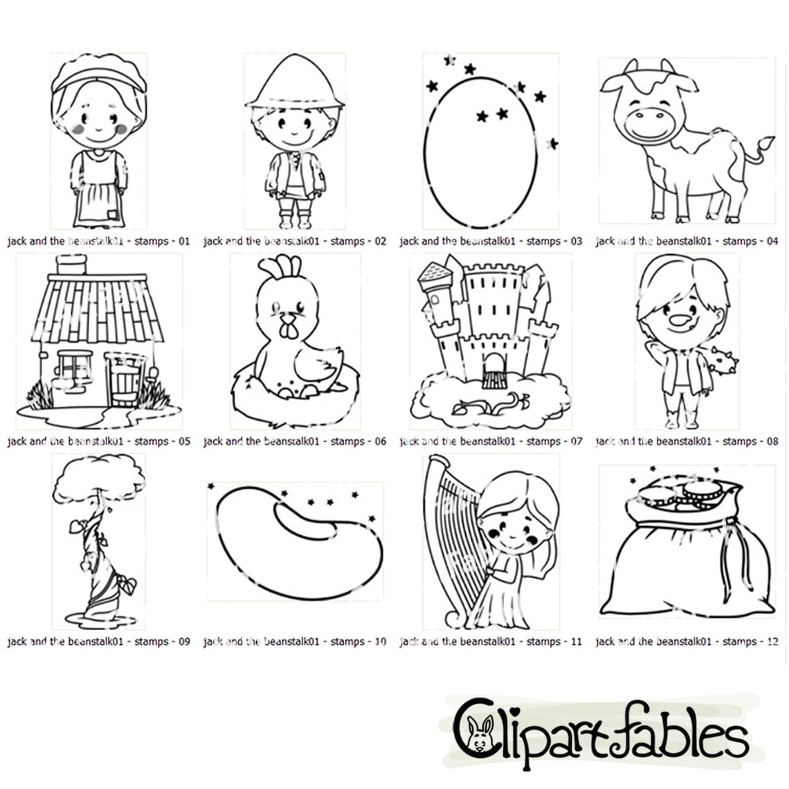 JACK and the BEANSTALK Digital Stamps Fairytale Outline - Etsy