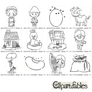 JACK and the BEANSTALK Digital Stamps, Fairy Tale Outline, Nursery ...