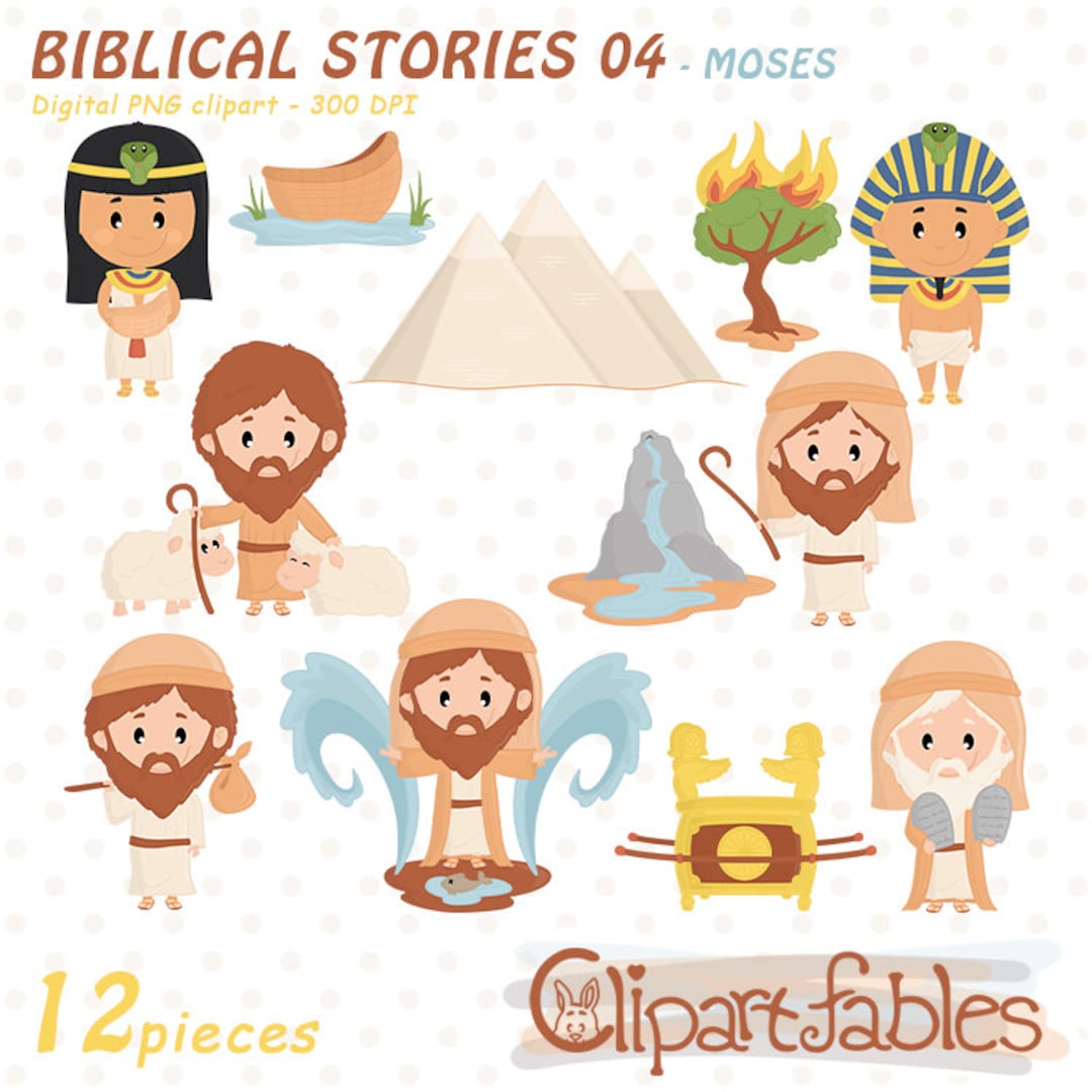 Cute MOSES Clipart, Story of Moses, Ten Commandments, Biblical Story, Christianity, Religion ...