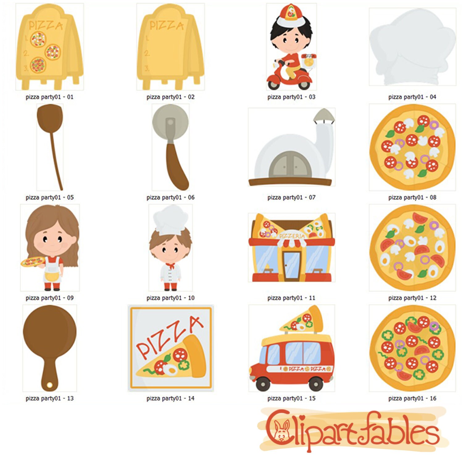 PIZZA PARTY Clipart, Cute Pizzeria Clipart, Little Chef, Fast Food Clip ...