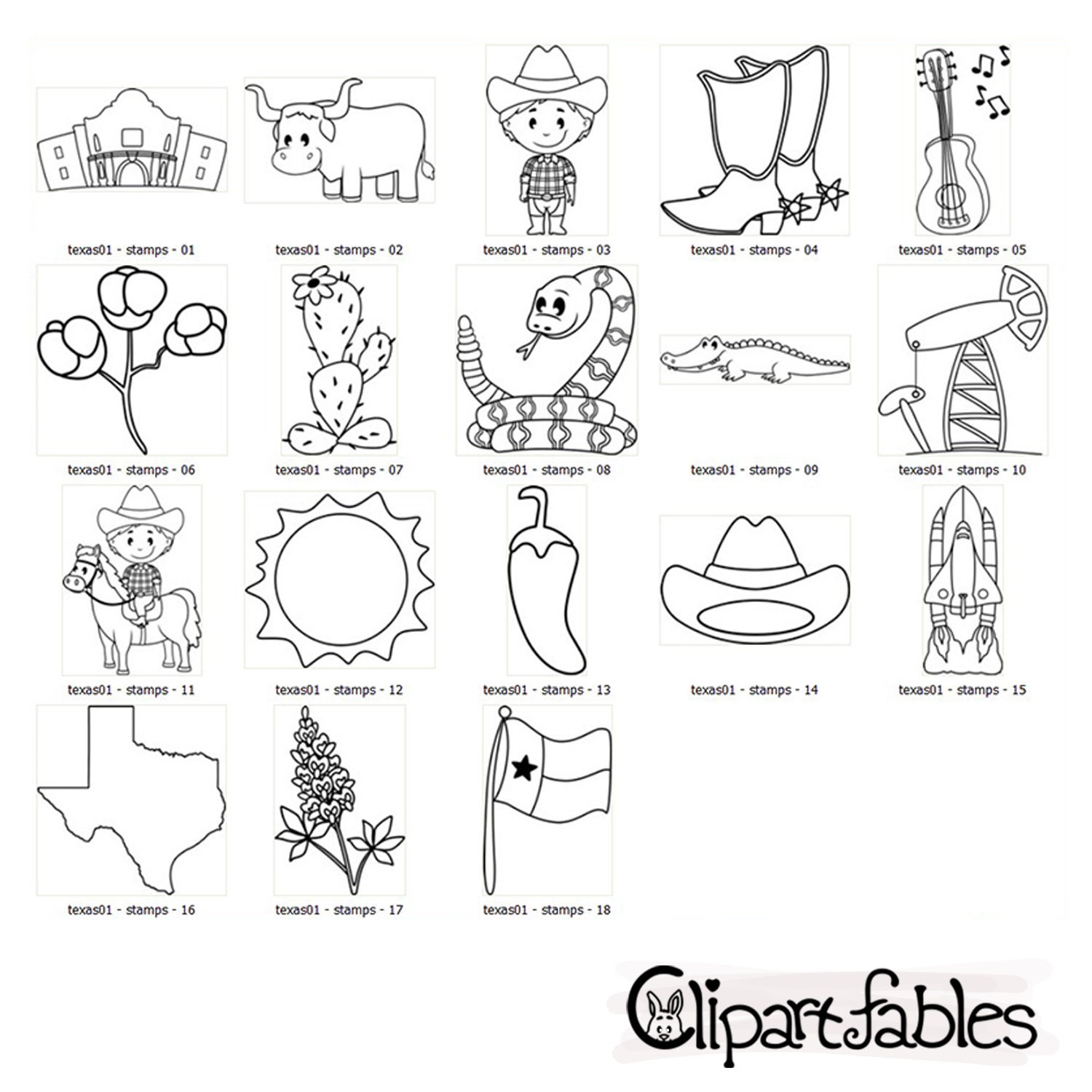 Cute TEXAS STATE digital stamps Texas symbols Cowboy art | Etsy