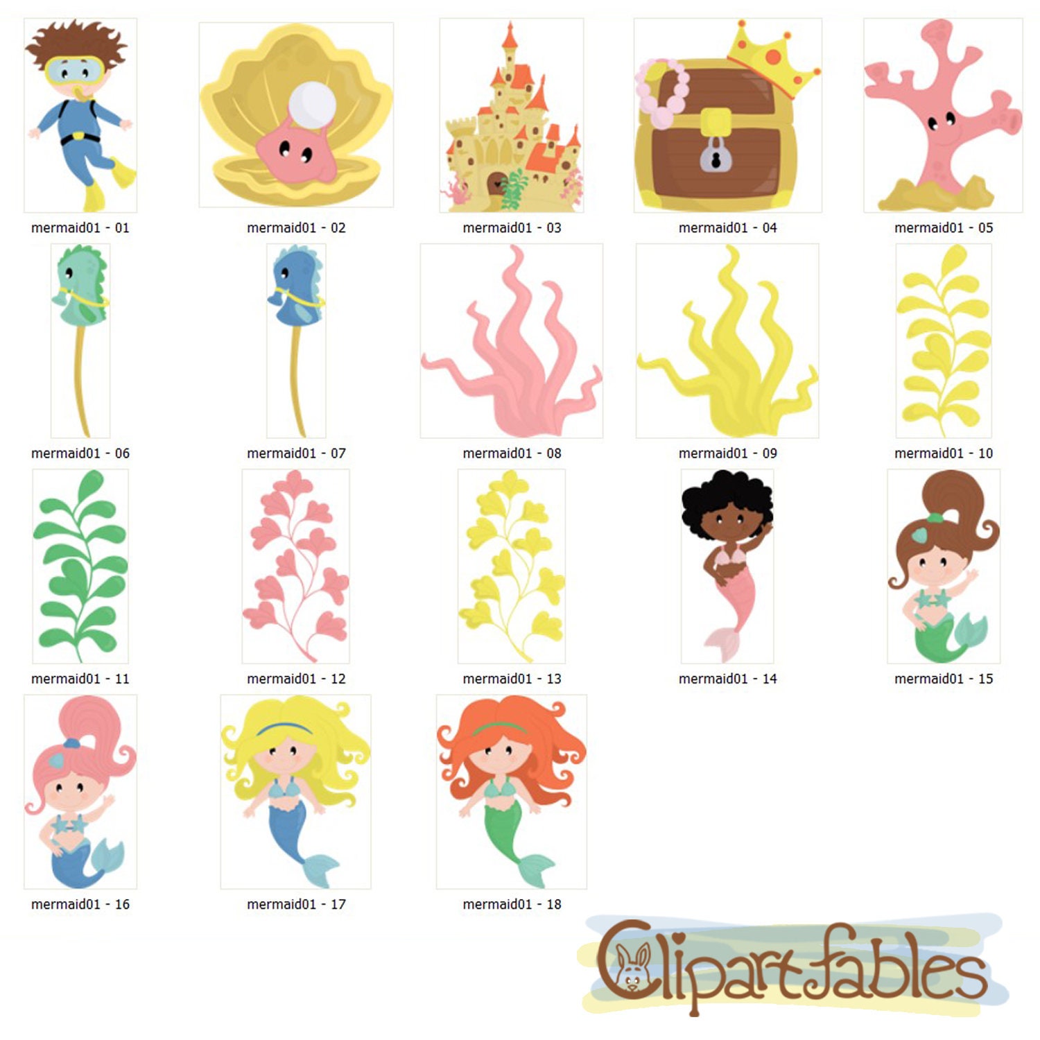 Cute MERMAID Clip Art, Under the Sea Clipart, Ocean Theme, Seahorse ...