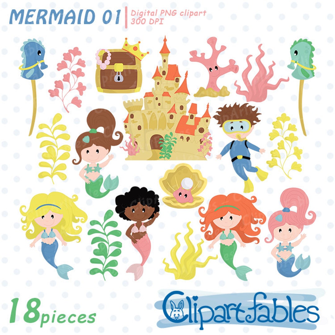 Cute MERMAID Clip Art, Under the Sea Clipart, Ocean Theme, Seahorse ...