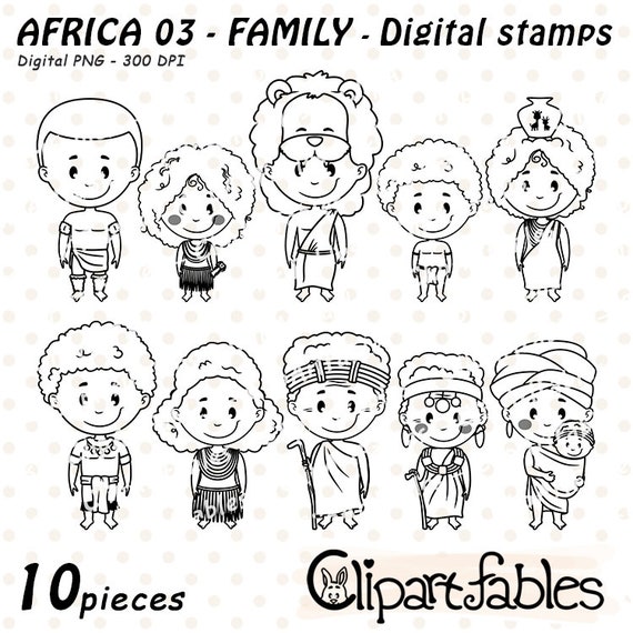 AFRICAN FAMILY Digital Stamps Zulu Tribe Outline African | Etsy