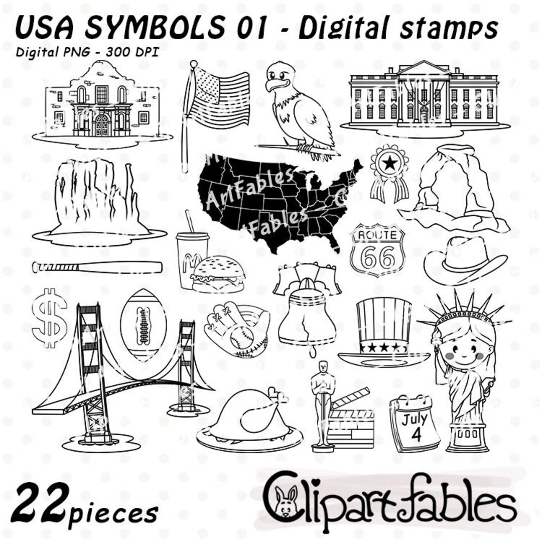 USA National Symbols - Digital Stamps, United States of America, USA ...
