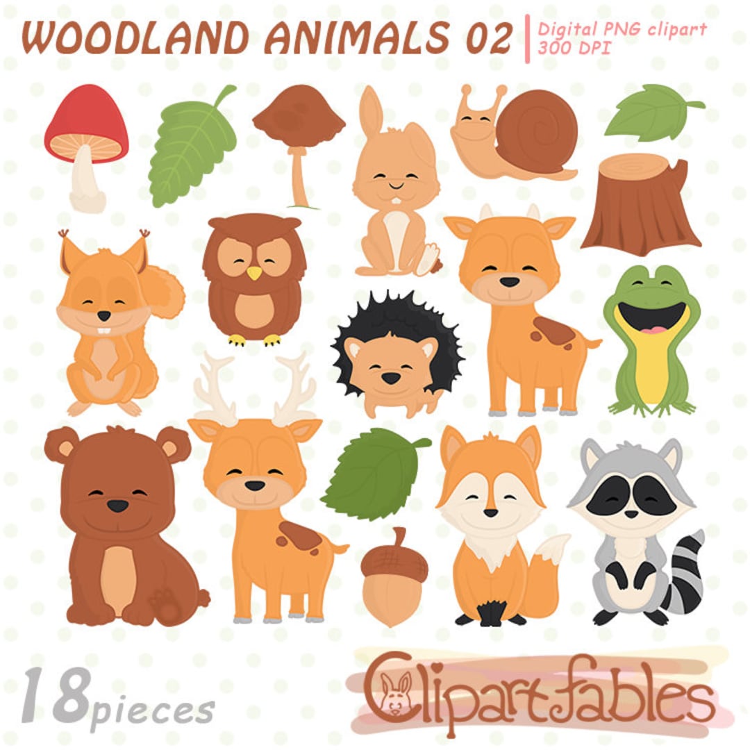 WOODLAND Animals Clipart, Cute FOREST ANIMALS, Digital Clip Art Set ...