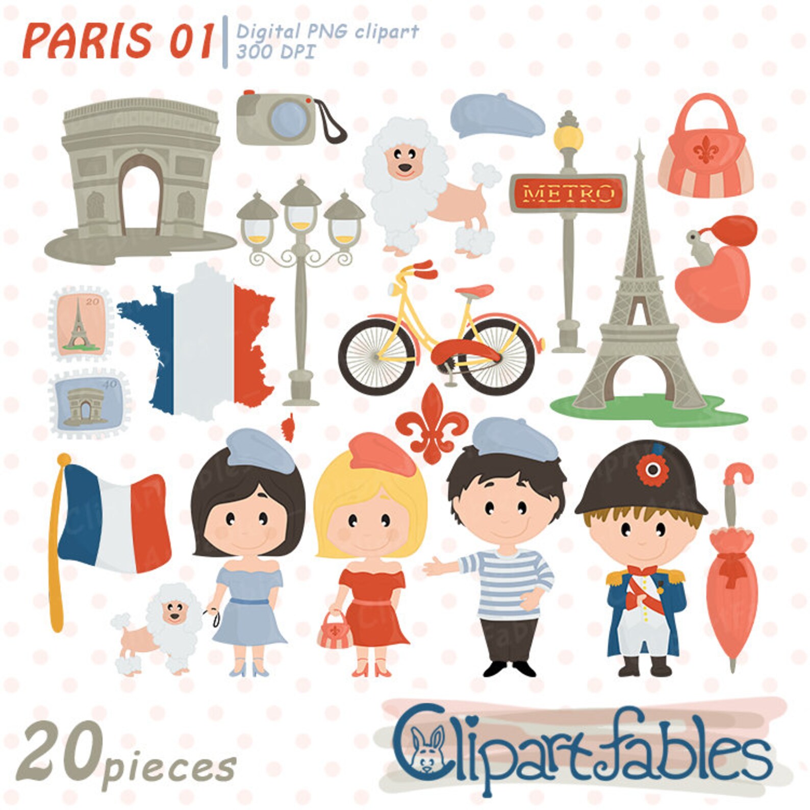 PARIS Clipart Cute Eiffel Tower Clip Art French Girl | Etsy UK