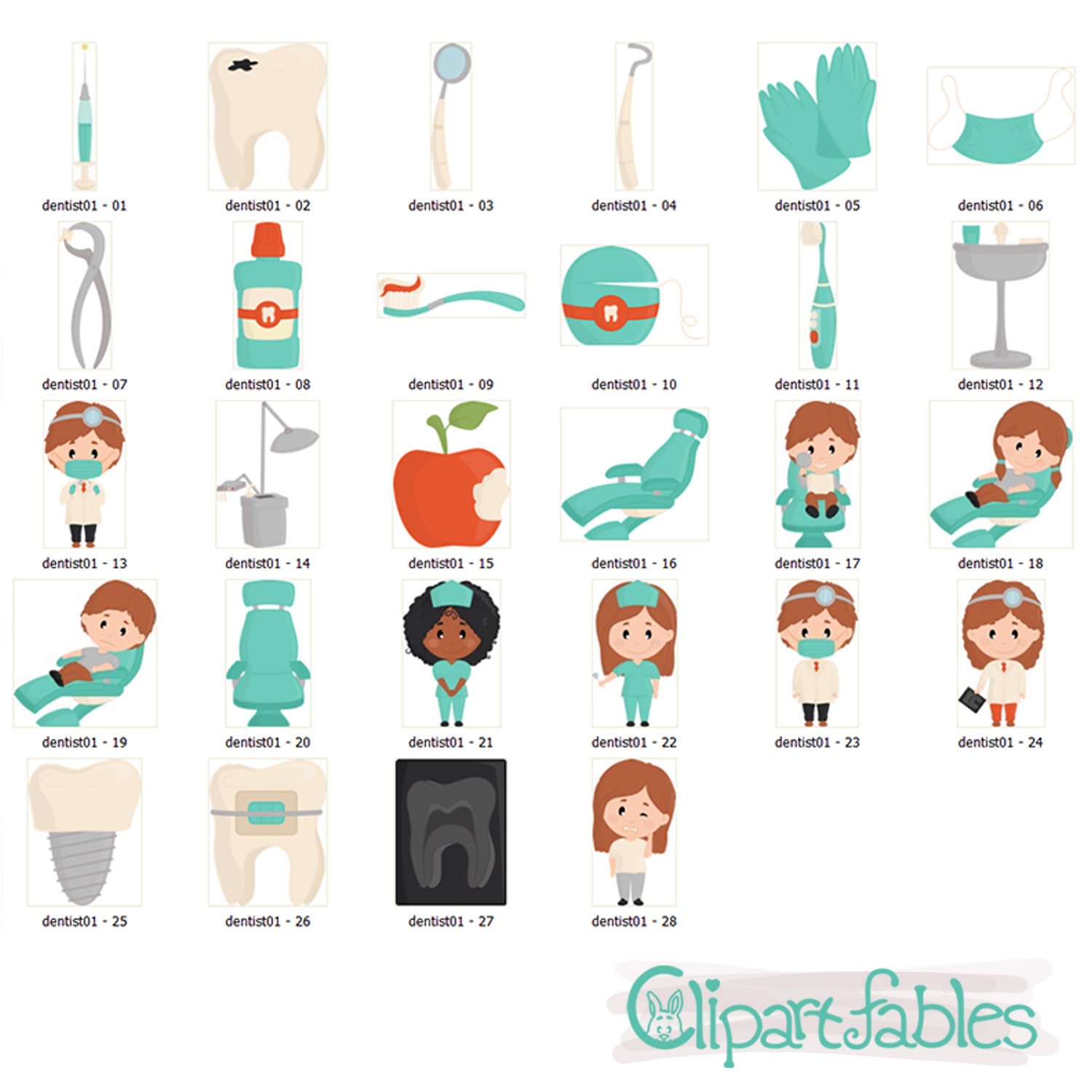 Cute DENTIST Clipart, Dental Clinic Cilp Art, Teeth, Dental Tools ...