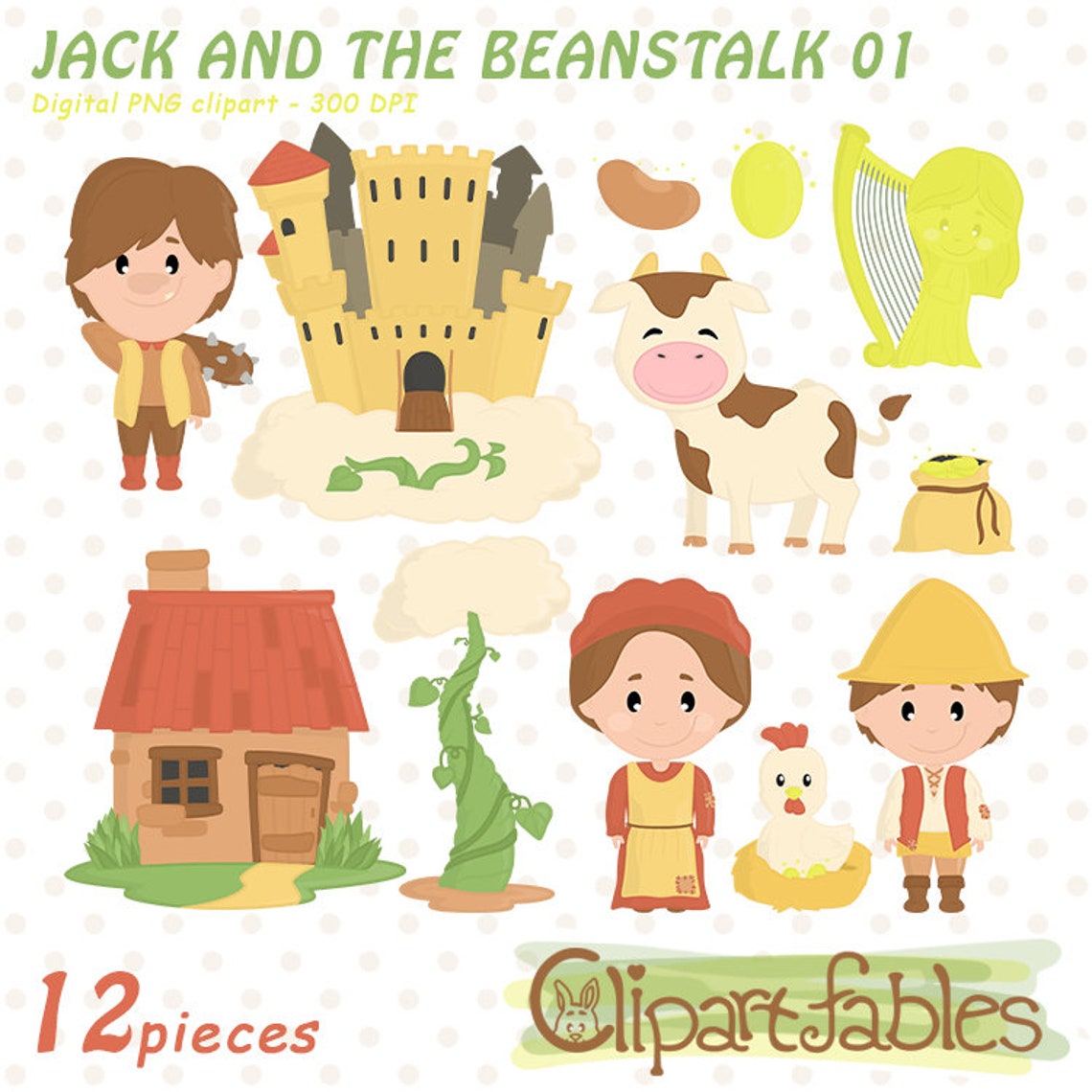 JACK and the BEANSTALK Clipart, Fairy Tale Clip Art, Nursery, Storybook ...