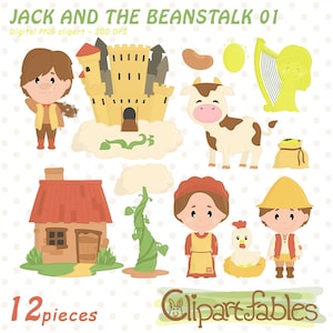 JACK and the BEANSTALK Clipart, Fairy Tale Clip Art, Nursery, Storybook, Cloud Castle, Magic ...