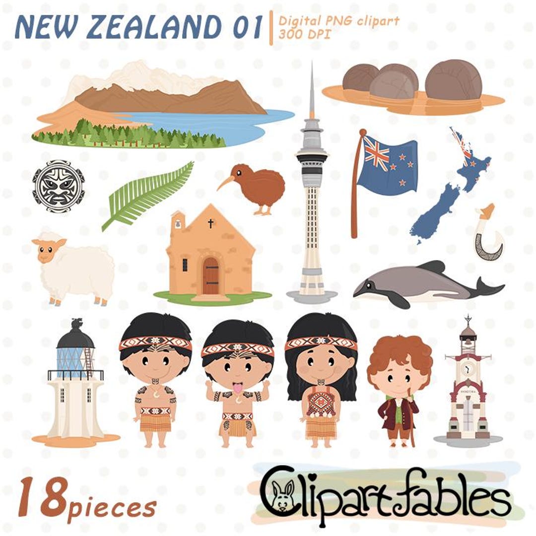 NEW ZEALAND Clipart, Maori Clipart, Hobbit Illustration, Kiwi Bird ...