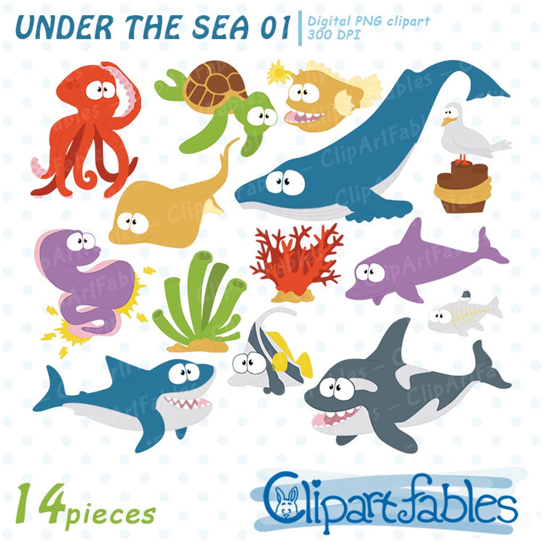 UNDER the SEA Clipart, Sea Animal Friends, Sea Party Decor, Shark ...