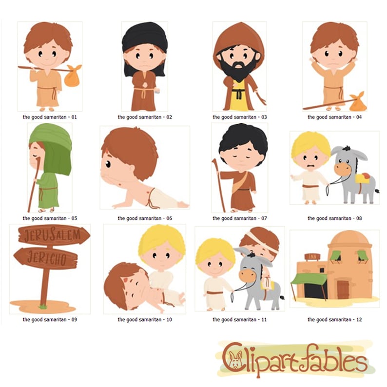 The GOOD SAMARITAN Bible Story Clipart Christian Art New - Etsy