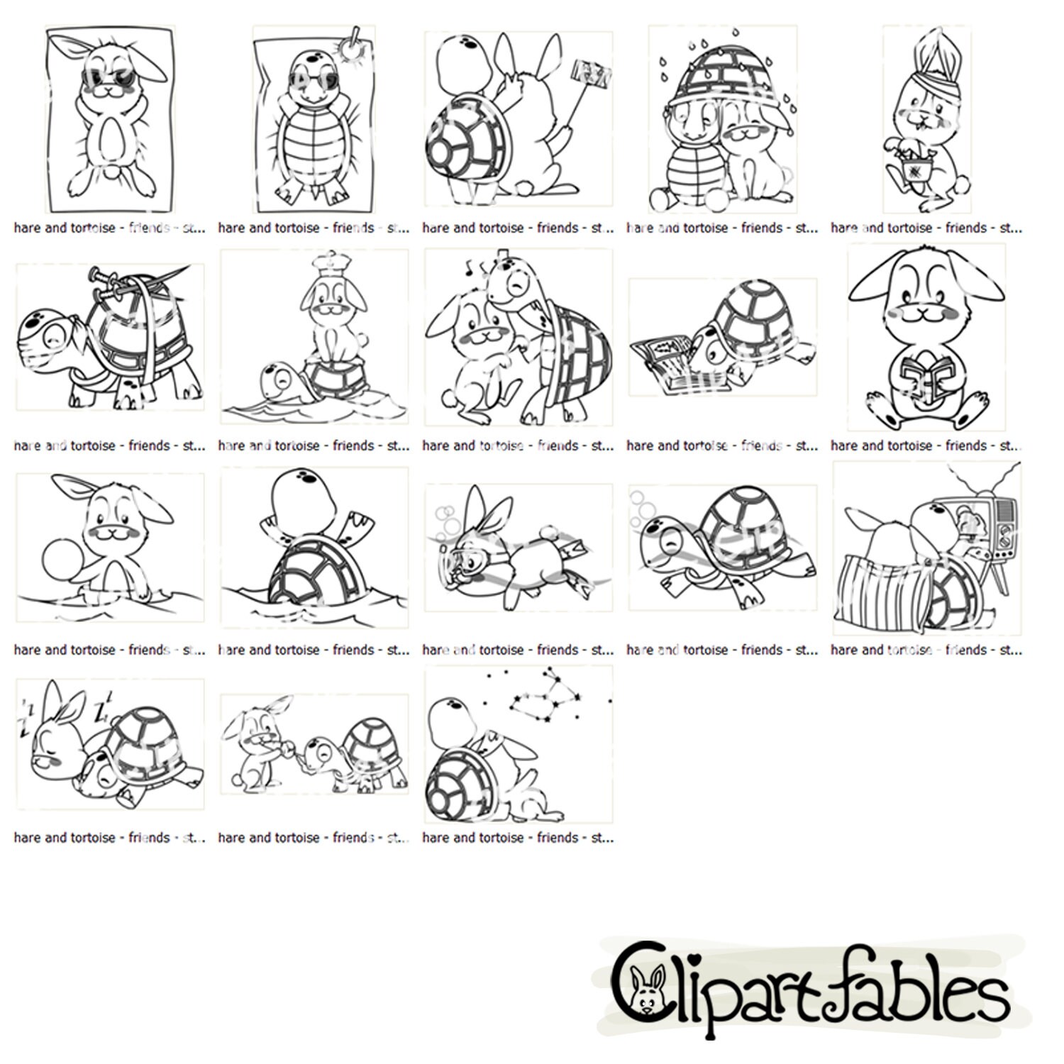 HARE and TORTOISE Digital Stamps, Friendship and Love, Funny Animals ...