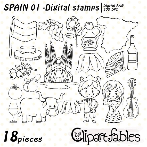 Cute SPAIN Digital Stamps Espanol Toreador Clipart Spanish - Etsy