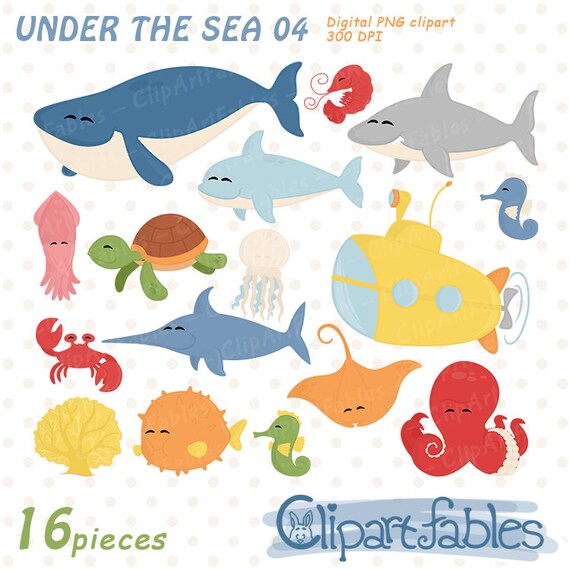 Cute SEA ANIMALS clipart Under the sea clip art Animal | Etsy