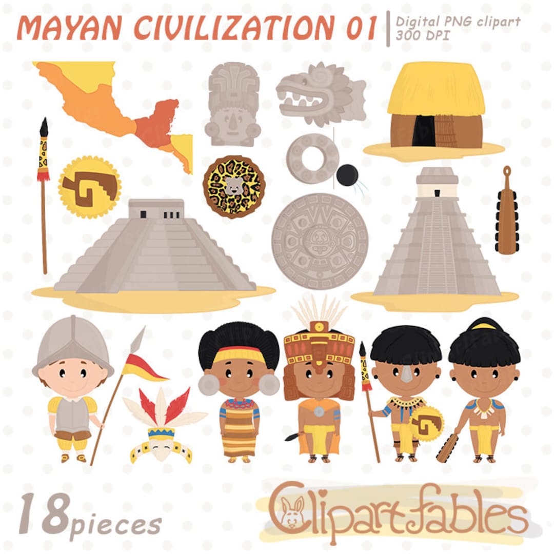 ANCIENT MAYAN CIVILIZATION Clipart, Pyramid, Mexican, Pre-columbian ...