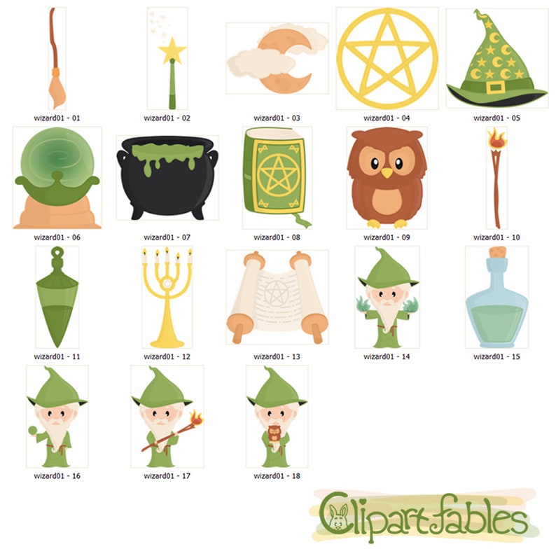 WIZARD Clipart, Medieval, Fairy, Magic Clip Art, Wizard Graphics, Magic ...