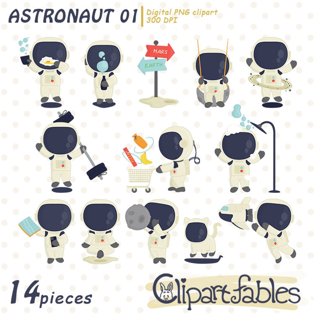 CUTE ASTRONAUT Clipart, Astronaut's Life in Space, Funny Clip Art ...