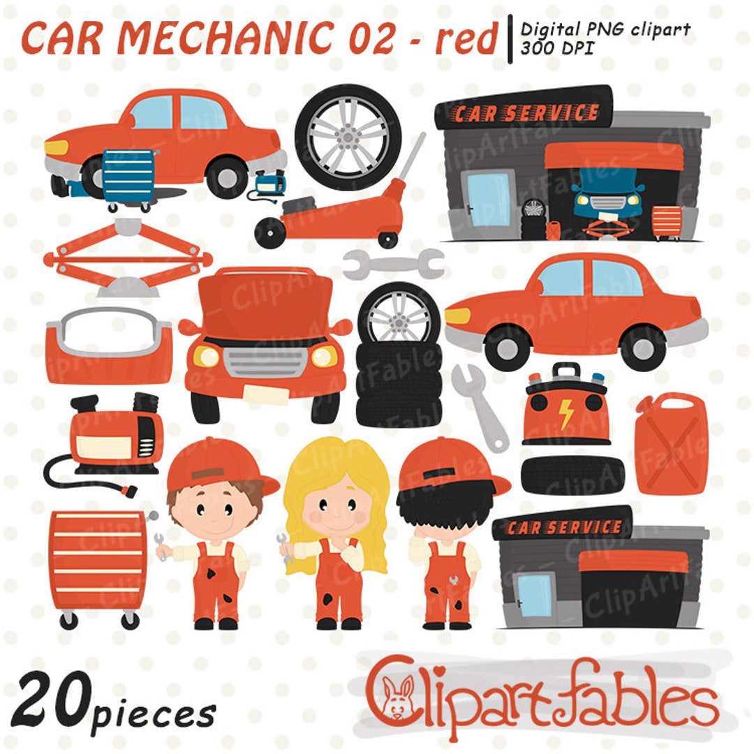 Red CAR MECHANIC Clipart, Automobile, Vehiche Maintenance INSTANT ...