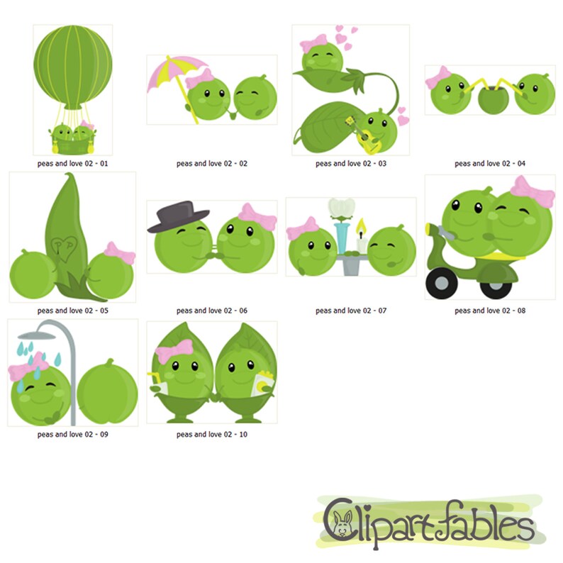 Romantic PEAS and LOVE Clipart Valentine's Day | Etsy