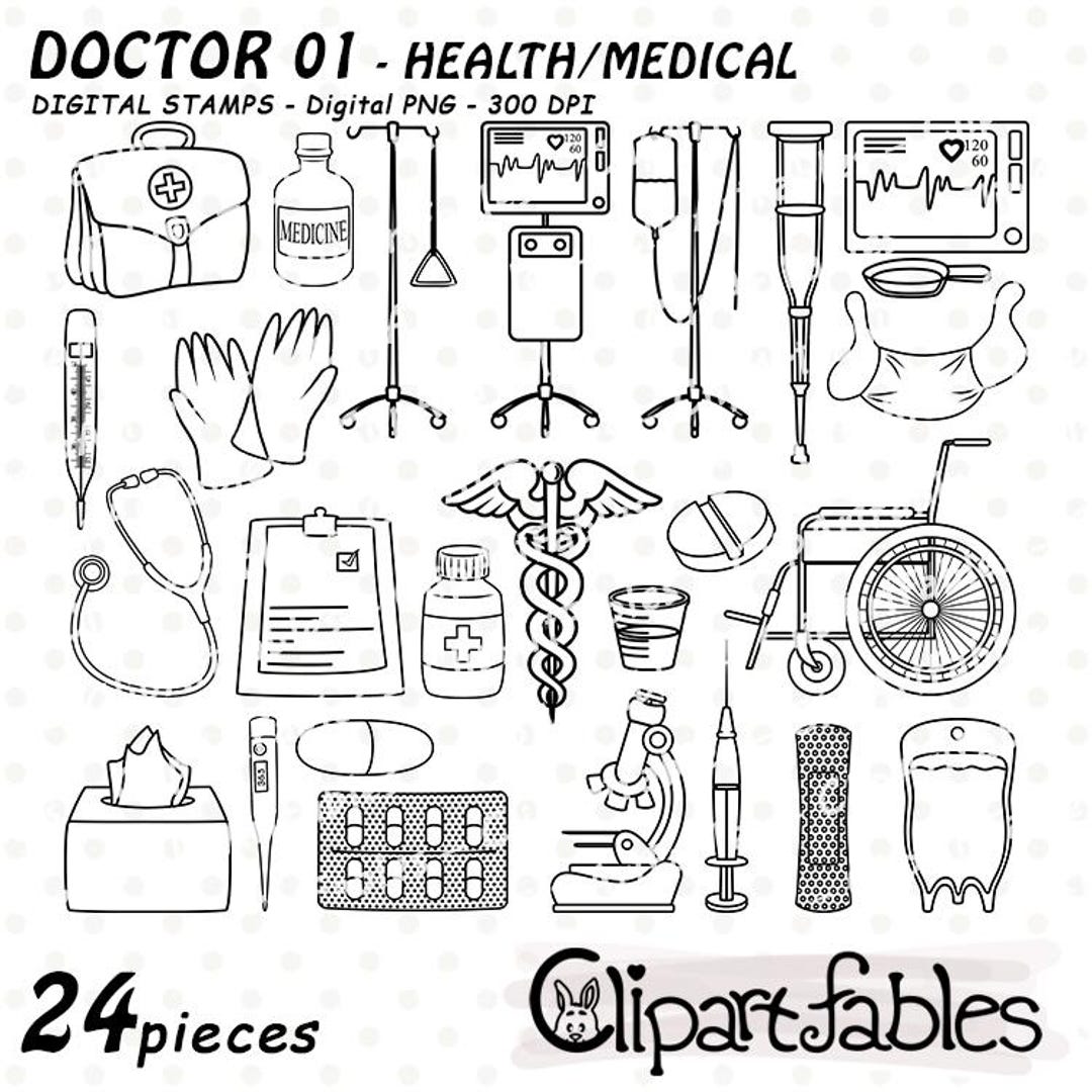 HOSPITAL Digital Stamps, Medical Equipment, Hospital Outline, Health ...