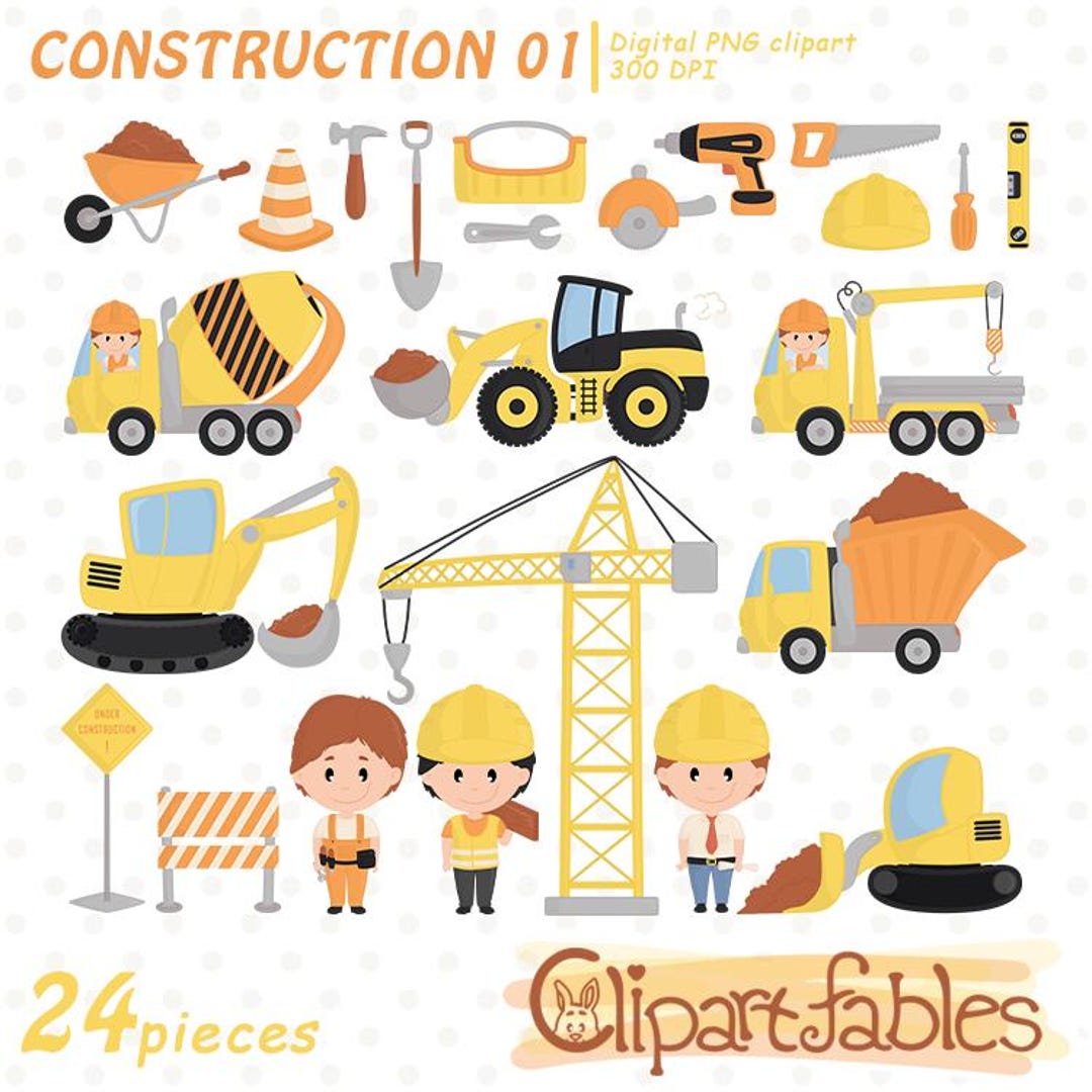 CONSTRUCTION Clipart, Digital Printable Art, Truck Clip Art, Bulldozer ...