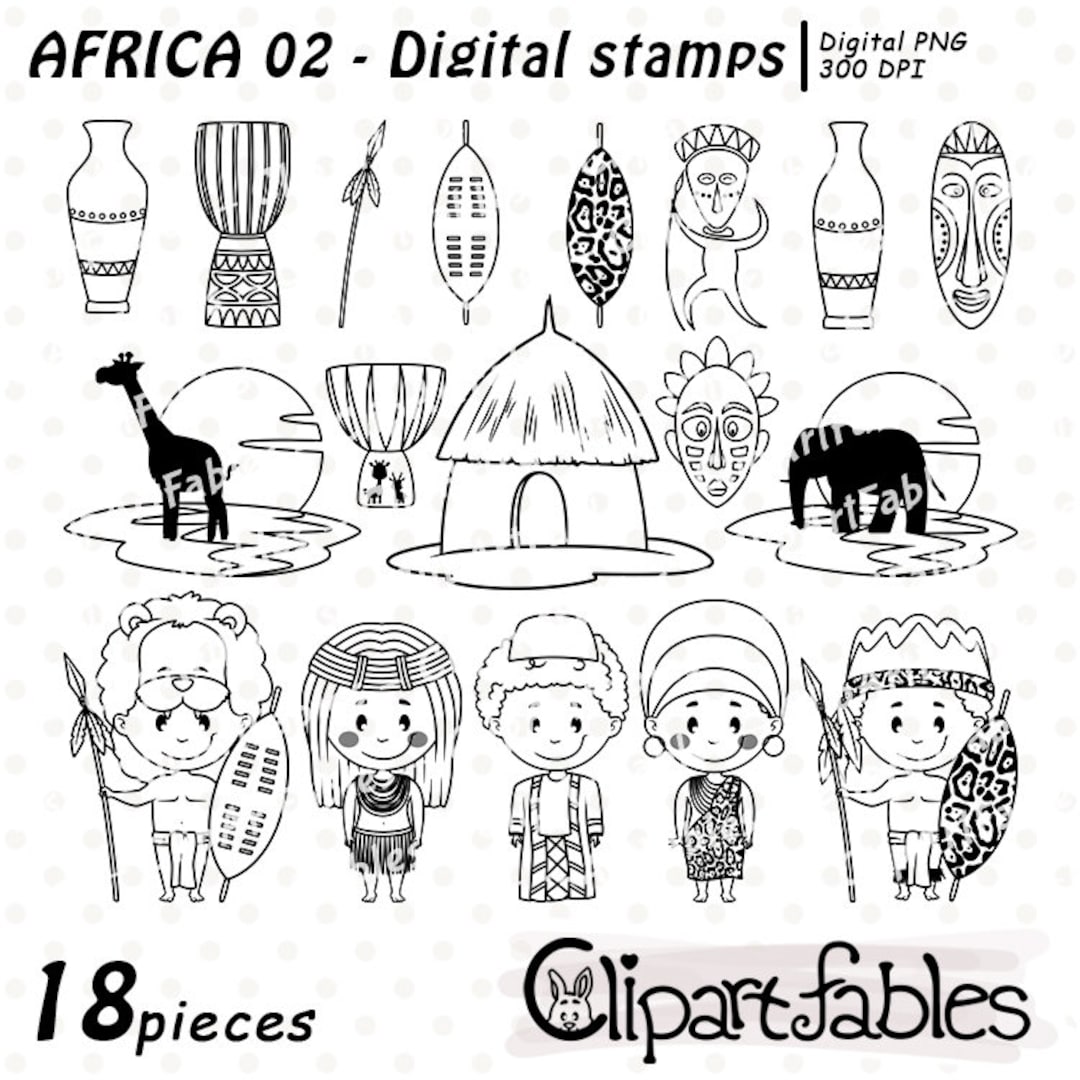 AFRICA Digital Stamps, Zulu Outline, Tribe Clipart, Traditional Costume ...