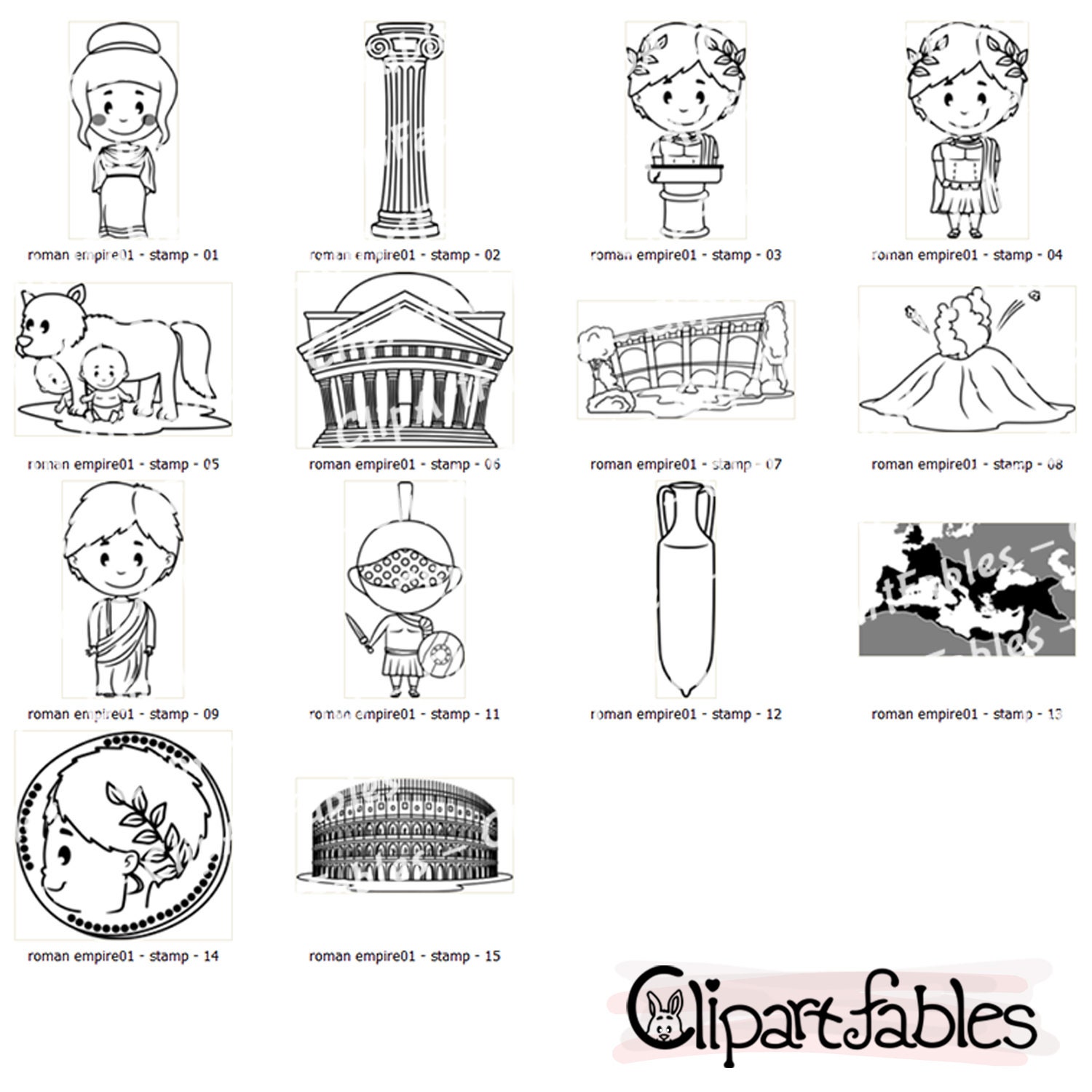 ANCIENT ROME Digital Stamps, Travel Outline, Roman Empire, Colosseum ...