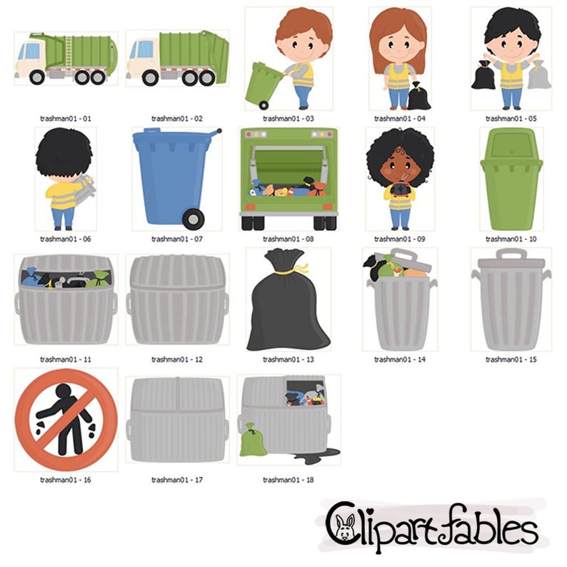 TRASHMAN Clipart, Garbage Collector Clip Art, Garbage Truck, Recycling ...