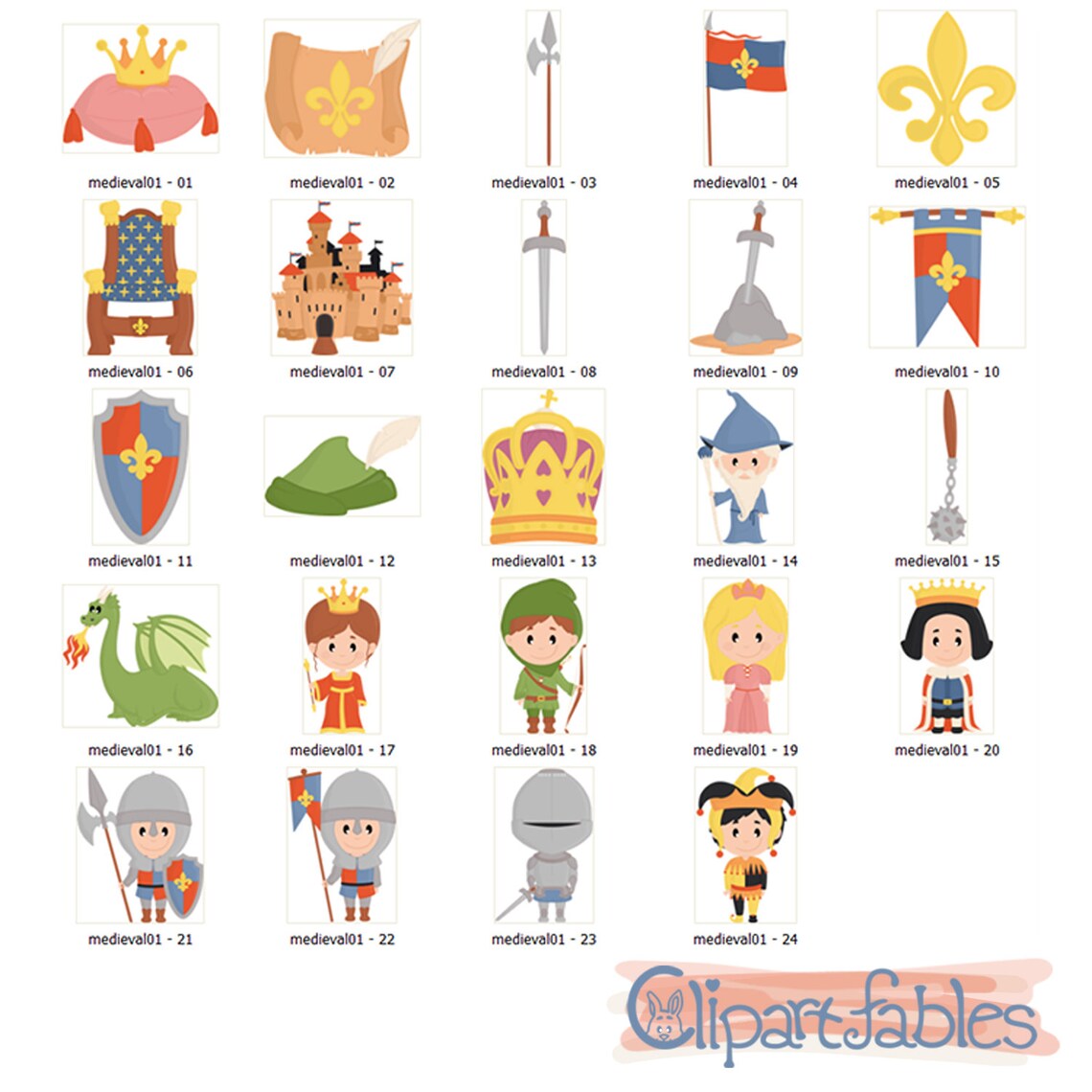 MEDIEVAL Clipart, Fairy Tale Clip Art, Arthur Clipart, Boy Party Decor ...