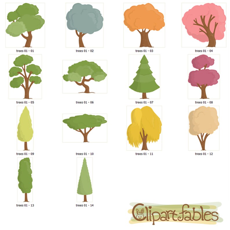 COLORFUL TREE Clipart, Greenery Trees, Plants, Digital Tree Clip Art ...