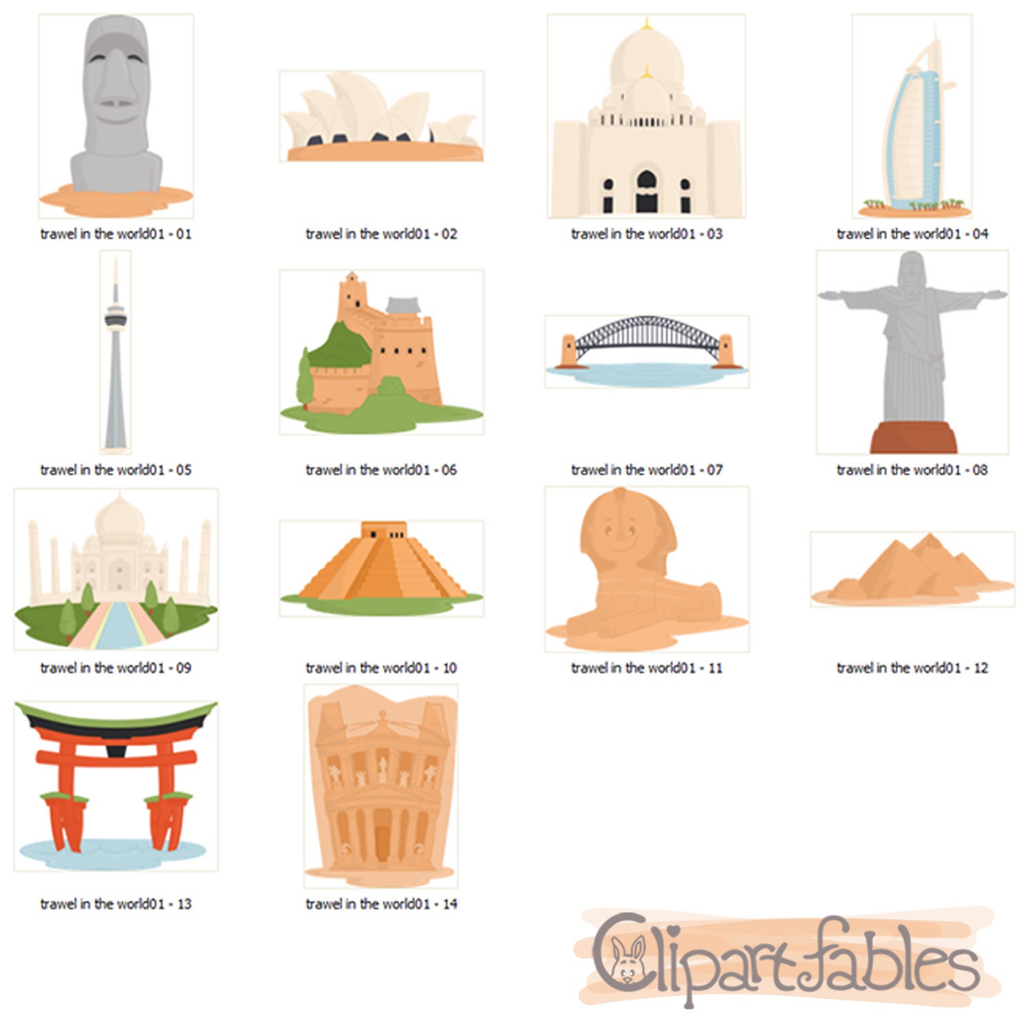 TRAVEL in the WORLD Clipart, Famous Buildings, Seven Wonders of the ...