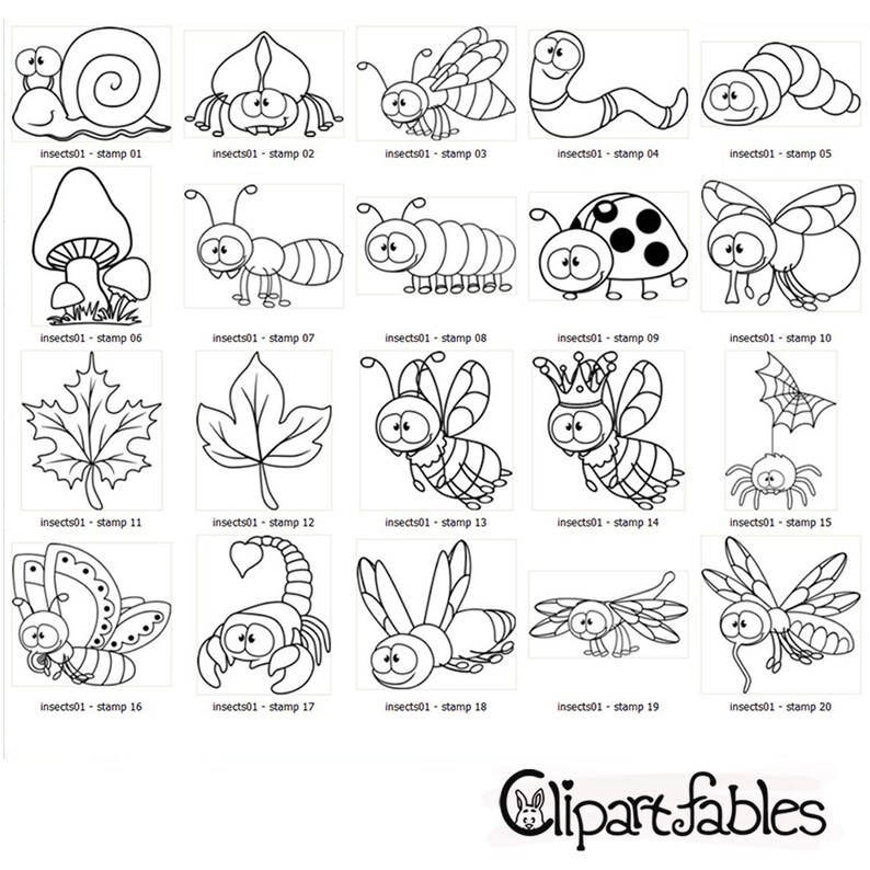 Cute INSECTS Digital STAMPS, Bugs, Insect Friends INSTANT Download ...