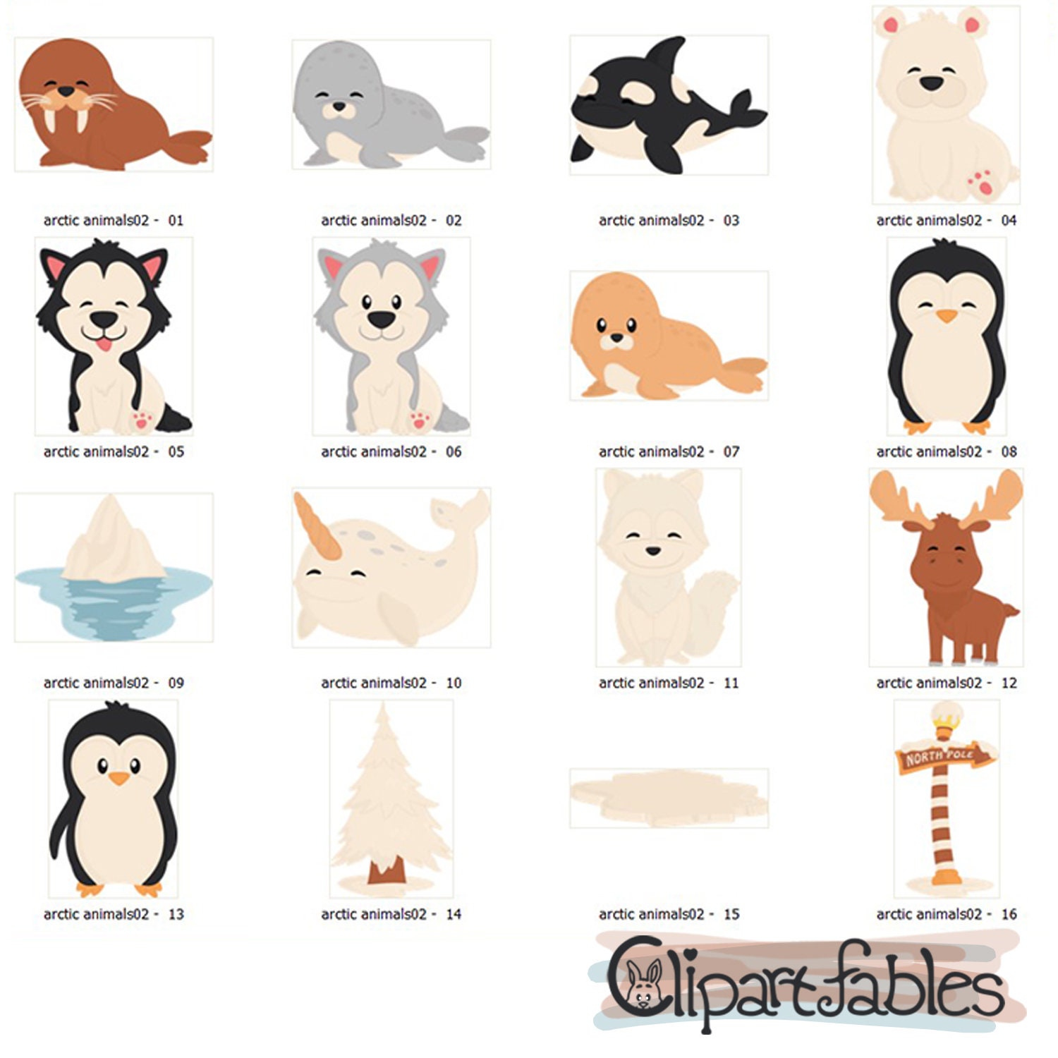 Cute ARCTIC ANIMALS Clipart North Pole Animal Friends - Etsy Hong Kong