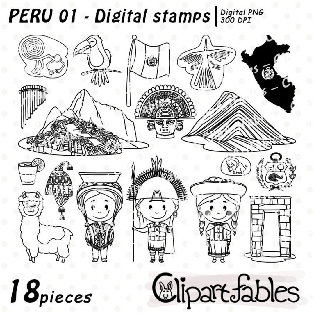 PERU Digital Stamps, Travel Line Art, Nasca Lines, Machu Picchu ...
