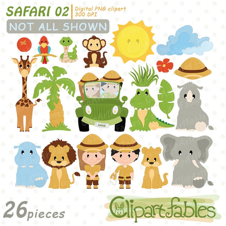 Cute SAFARI FRIENDS, Jungle Animals Clip Art Set Digital Clip Art ...
