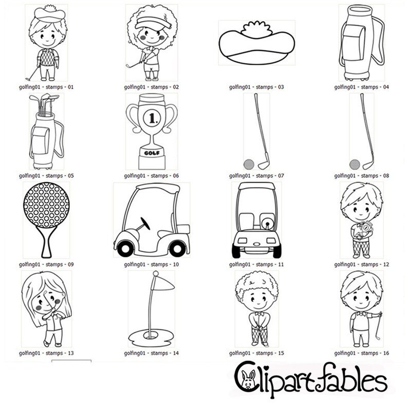 Cute GOLF Digital STAMPS, Golfing Kids, Scrapbooking, Golfing Girls and ...