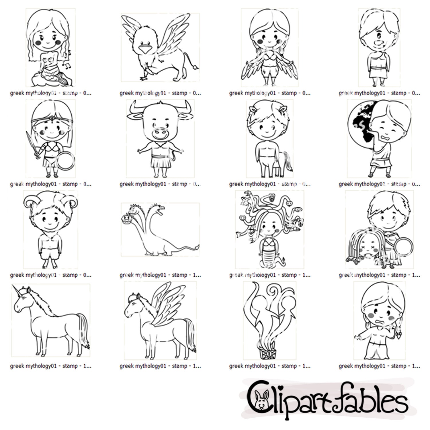 GREEK MYTHOLOGY Digital Stamps, Ancient Greece, Immortal, Gorgon, Hydra ...