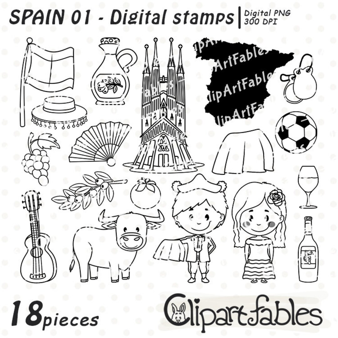 Cute SPAIN Digital Stamps, Espanol, Toreador Clipart, Spanish Guitar ...