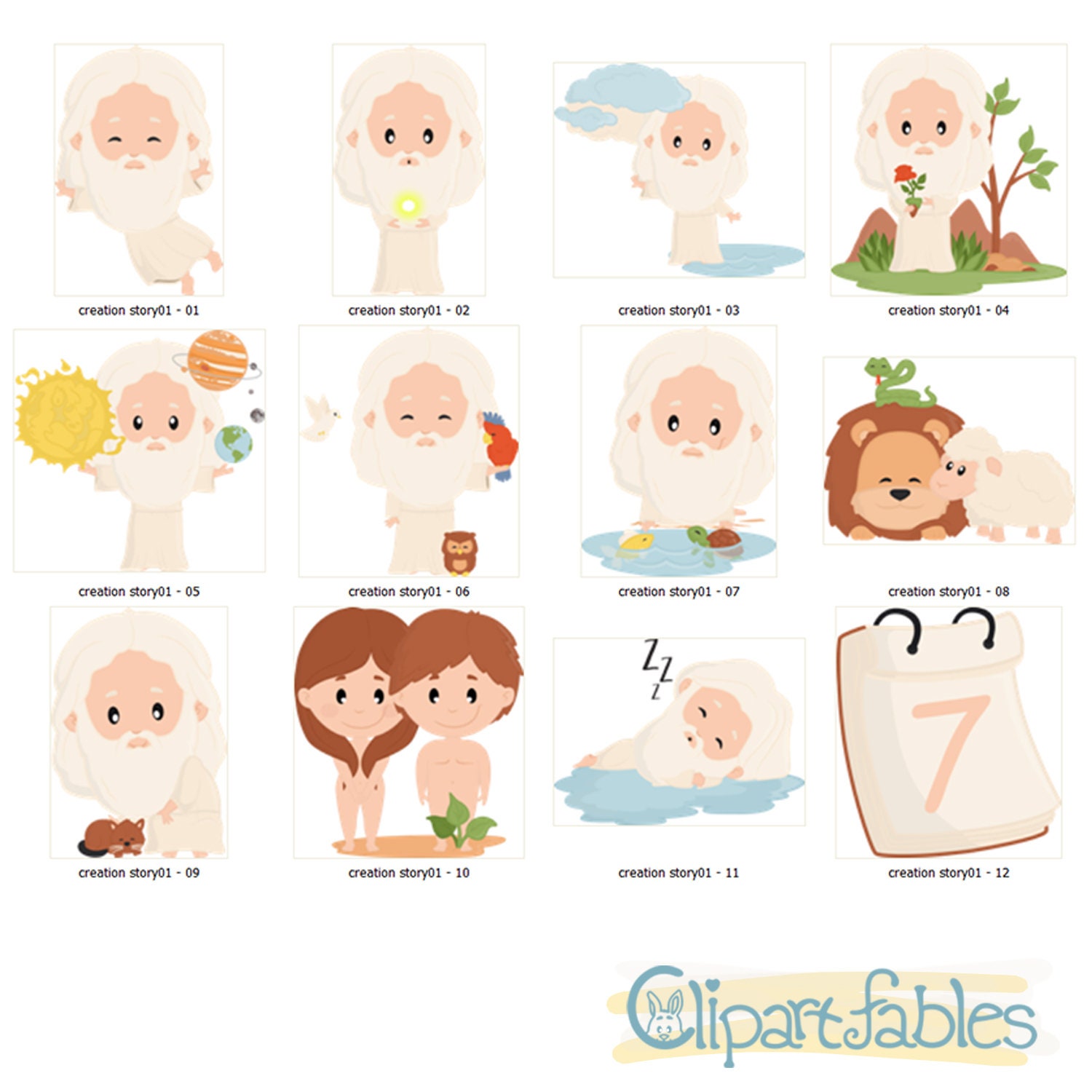 THE STORY of CREATION Clipart, Biblical Story for Kids, Genesis ...