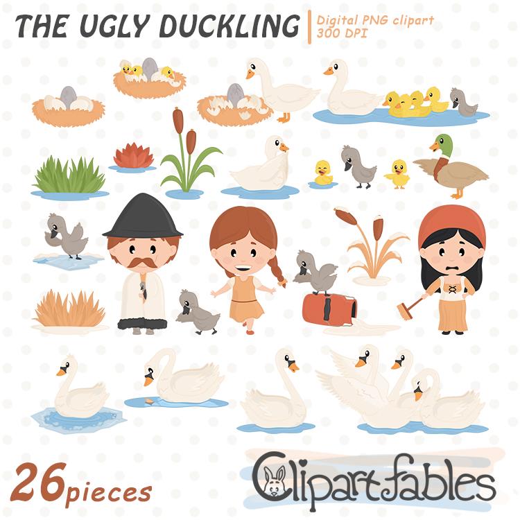 THE UGLY DUCKLING Inspired Clipart, Swan Illustration, Andersen Fairy ...