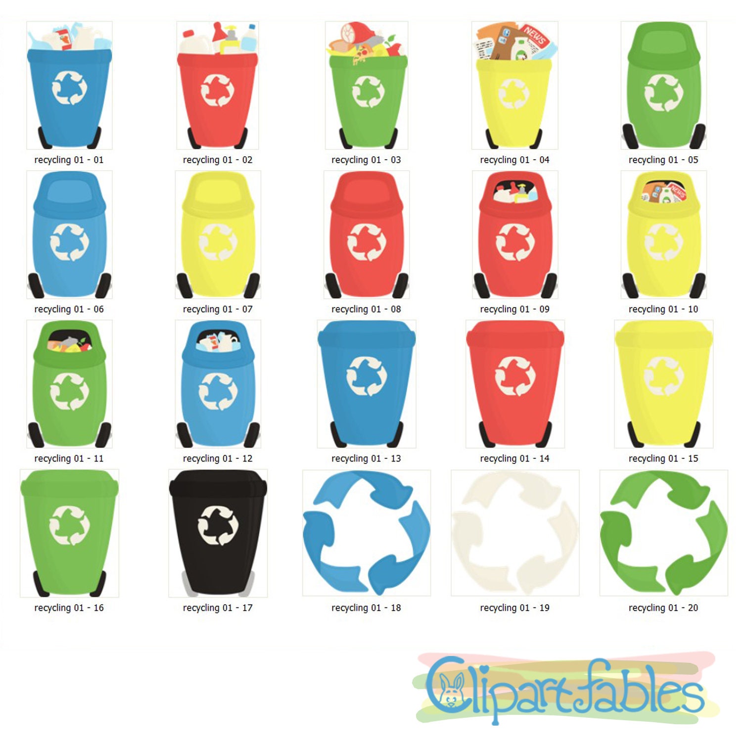 Cute Colorful RECYCLING Clipart for Kids, Eco Friendly Clip Art ...