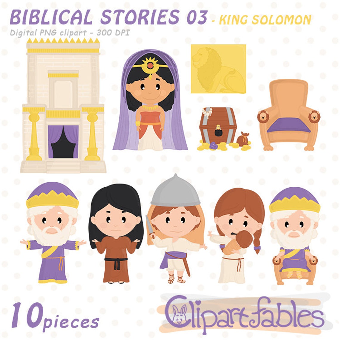 Cute King Solomon Clipart Set, Biblical Judgement of Solomon and Queen ...